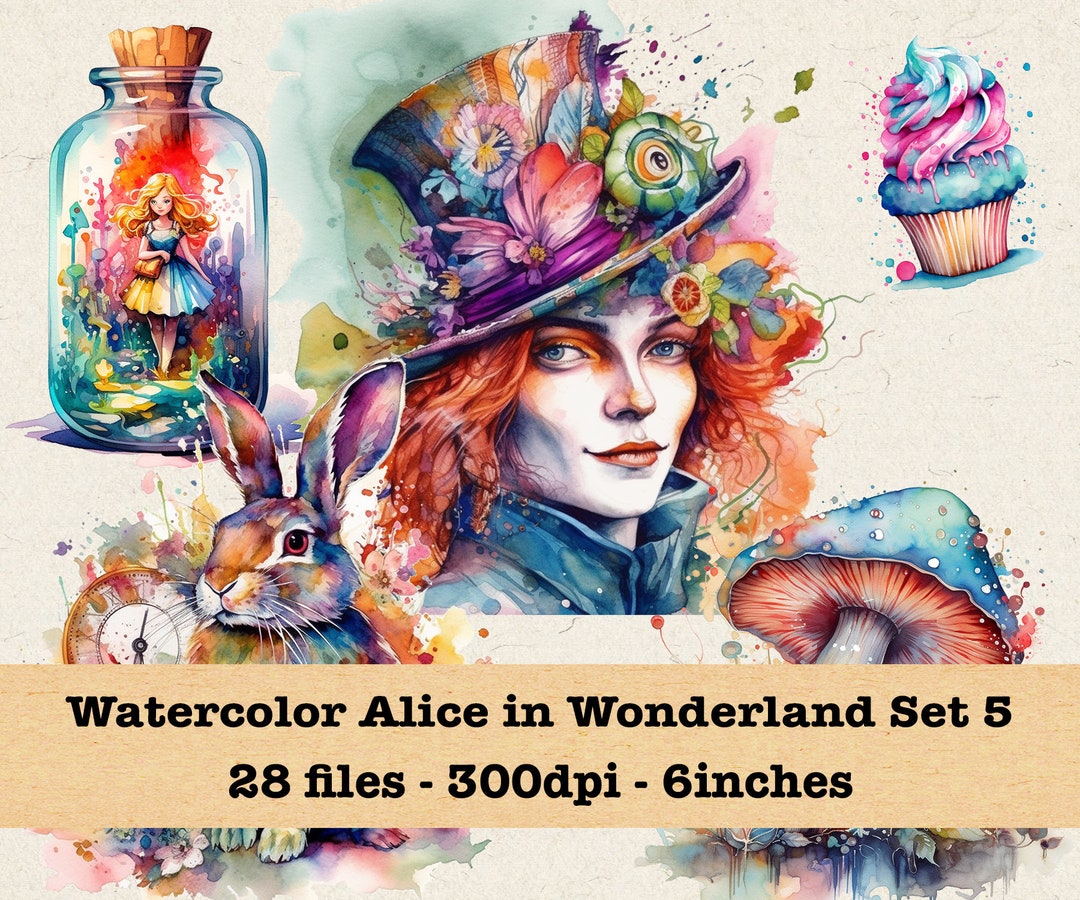 Watercolor Alice in Wonderland Clipart Set 5 | PNG Bundle | Instant ...
