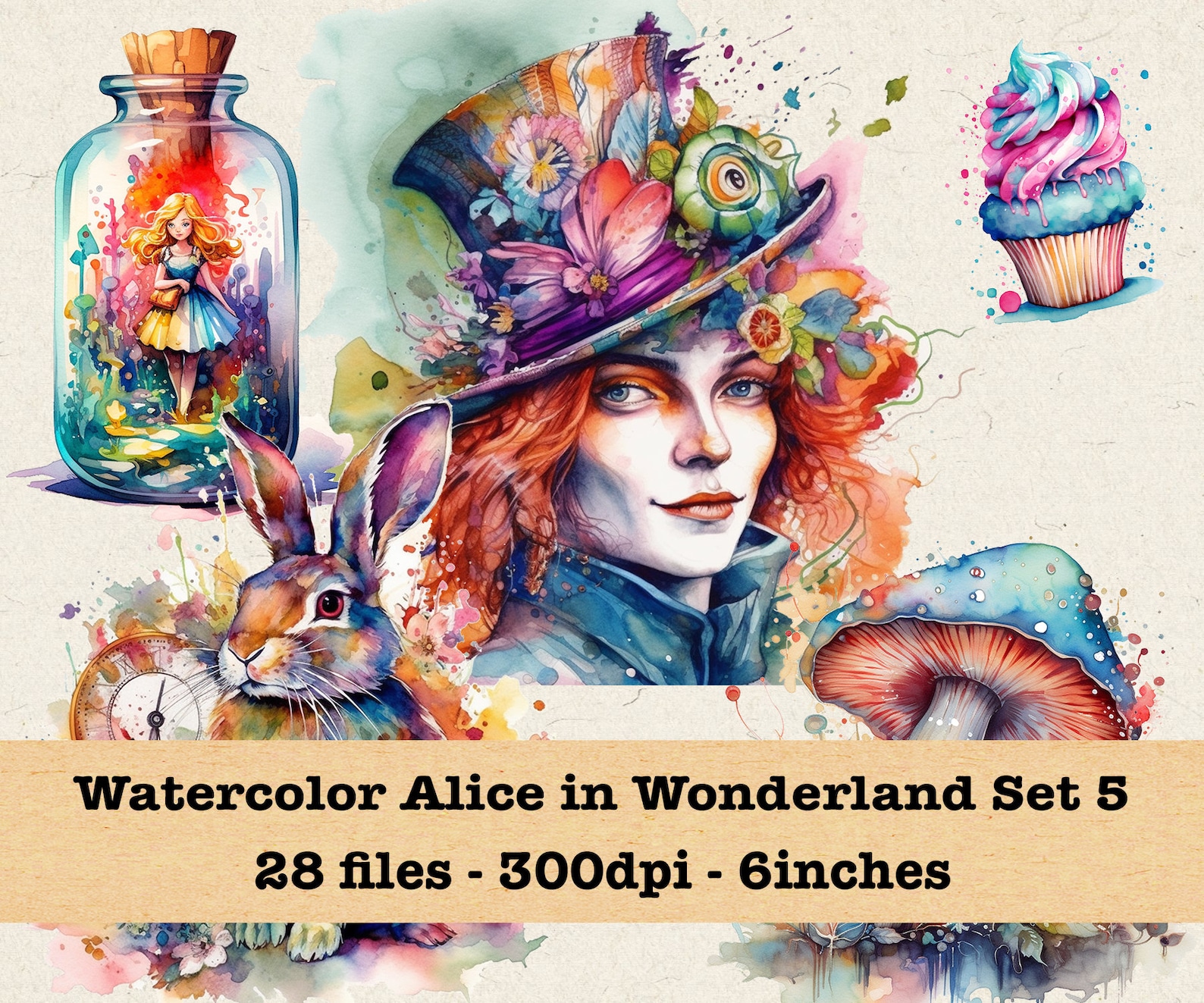 Watercolor Alice in Wonderland Clipart Set 5 | PNG Bundle | Instant ...