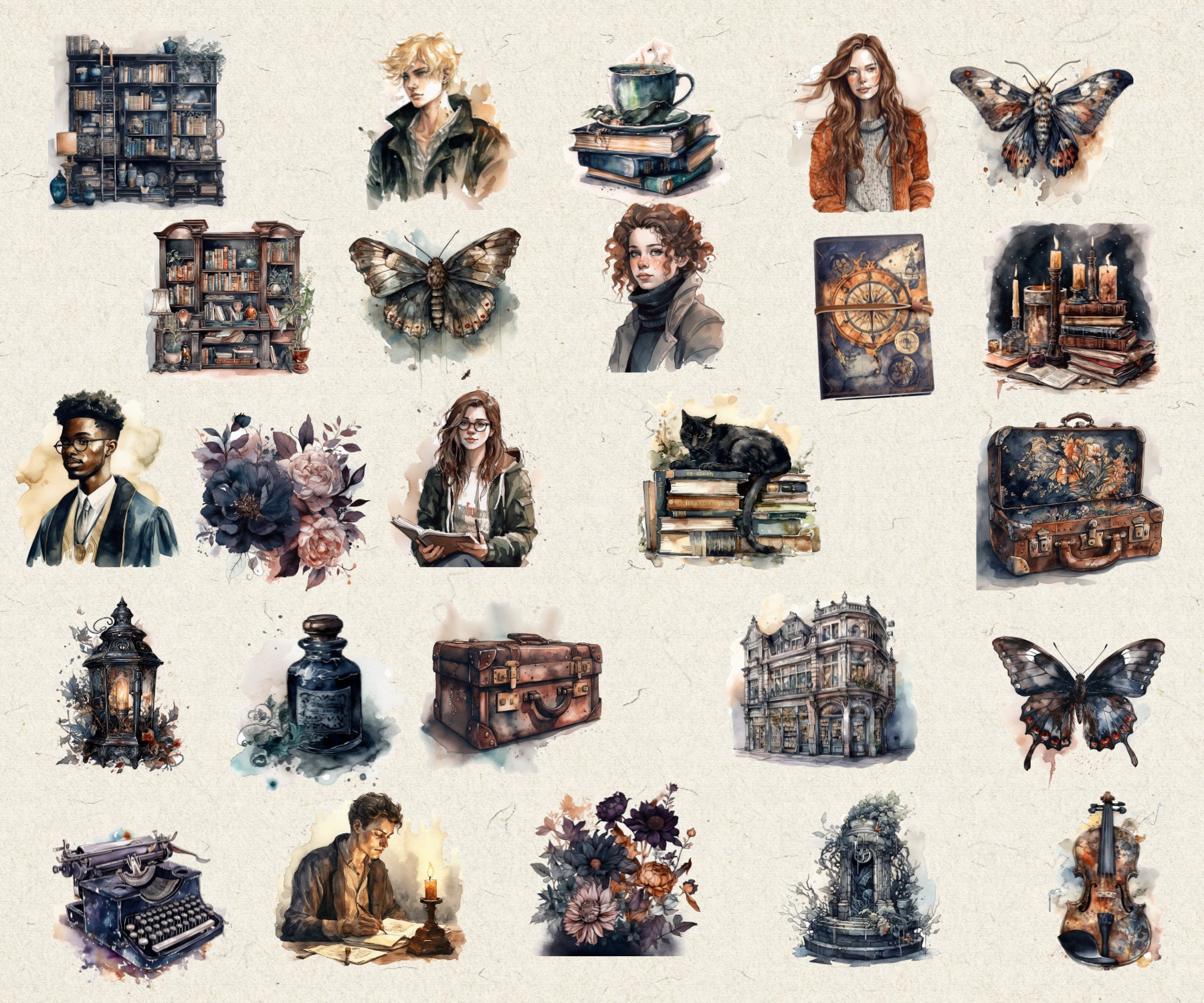 Watercolor Dark Academia Clipart Set 3 | PNG Bundle | Instant Download ...