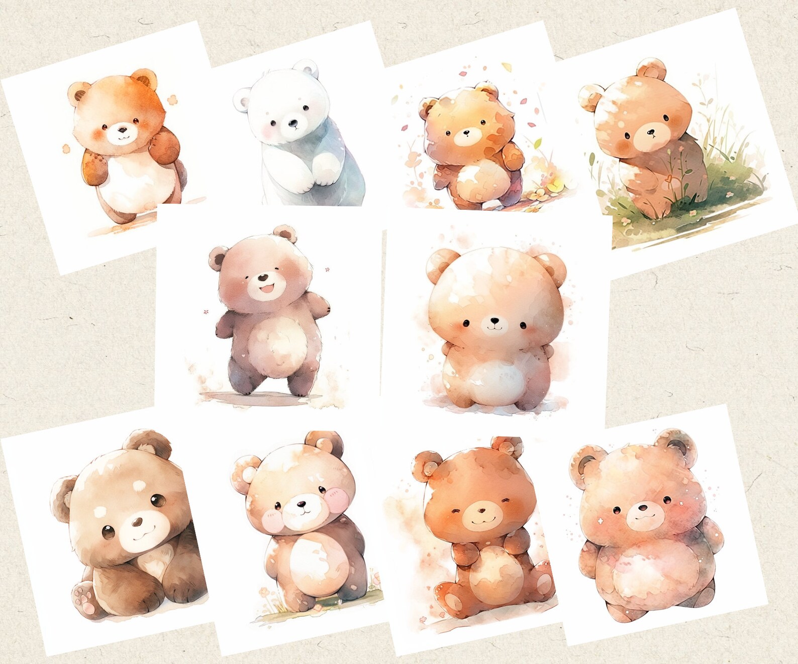 Watercolor Kawaii Bears Clipart Set | PNG Bundle | Instant Download for ...