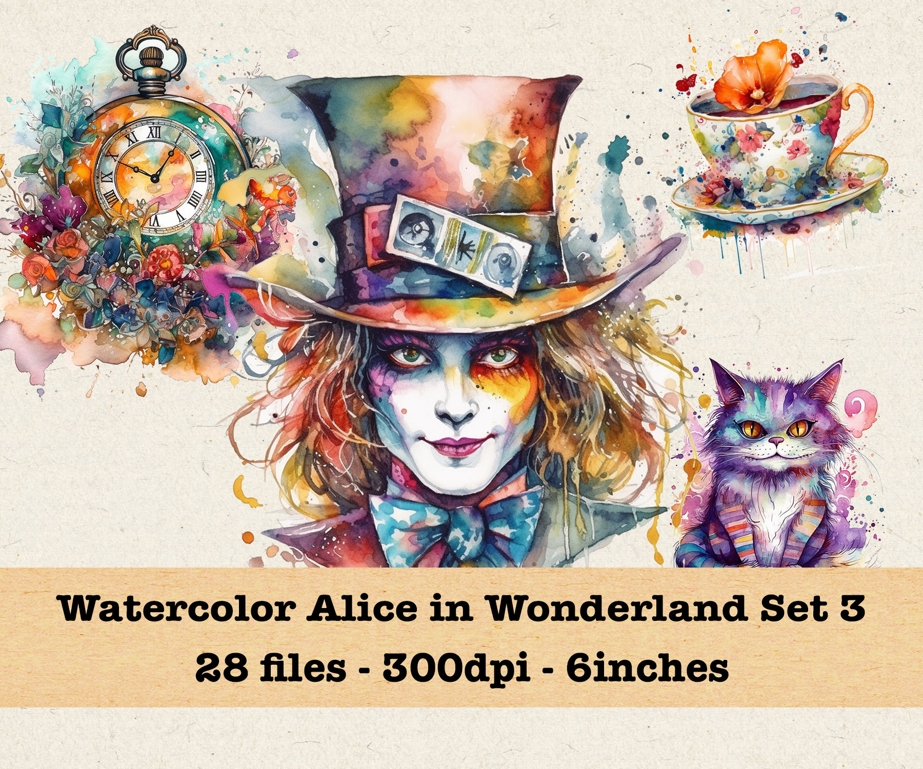 Watercolor Alice in Wonderland Clipart Set 3 | PNG Bundle | Instant ...