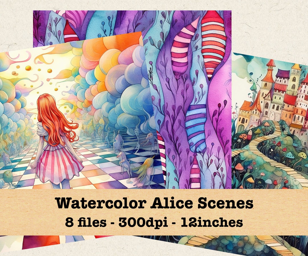 Watercolor Alice in Wonderland Scene Set | PNG Bundle | Instant ...
