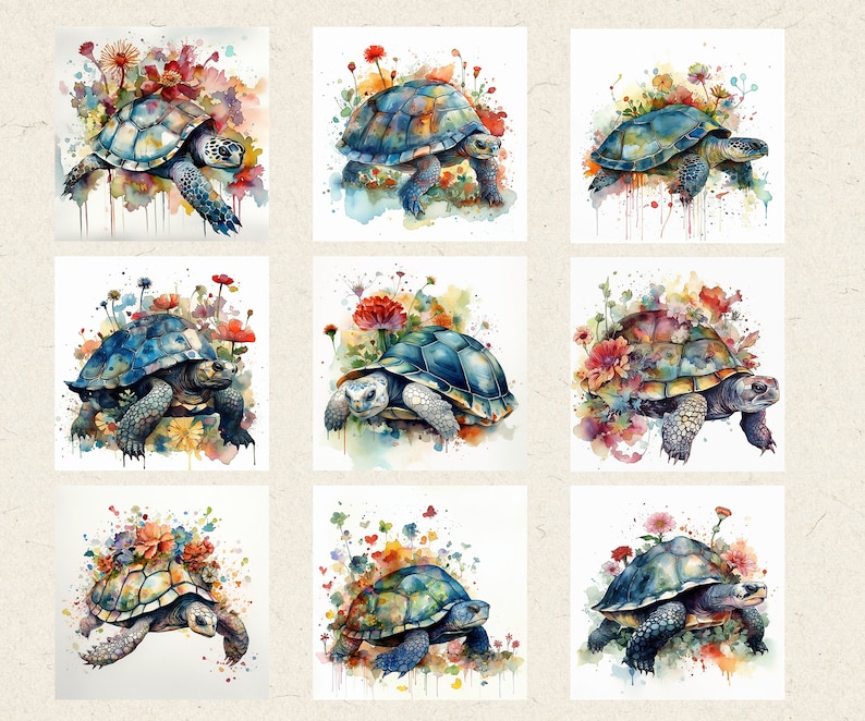 Watercolor Flower Turtles Clipart Set | PNG Bundle | Instant Download ...