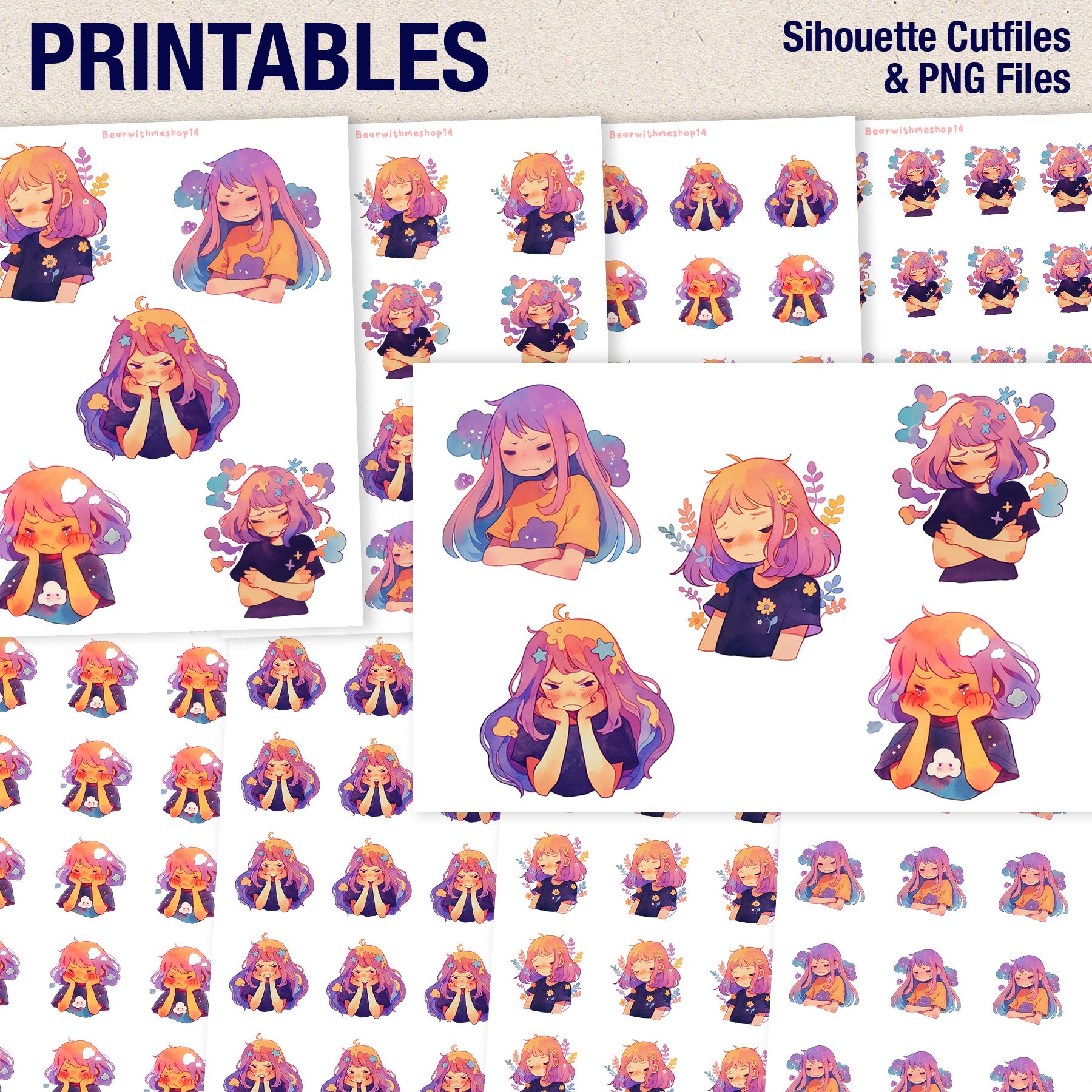 Sunset Whimsy Stressed Girls Printable Stickers S2 | Cozy Aesthetic ...