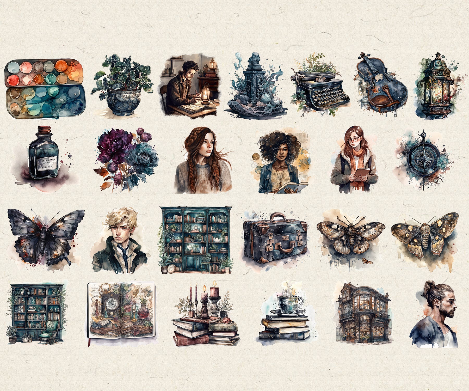 Watercolor Dark Academia Clipart Set 5 | PNG Bundle | Instant Download ...