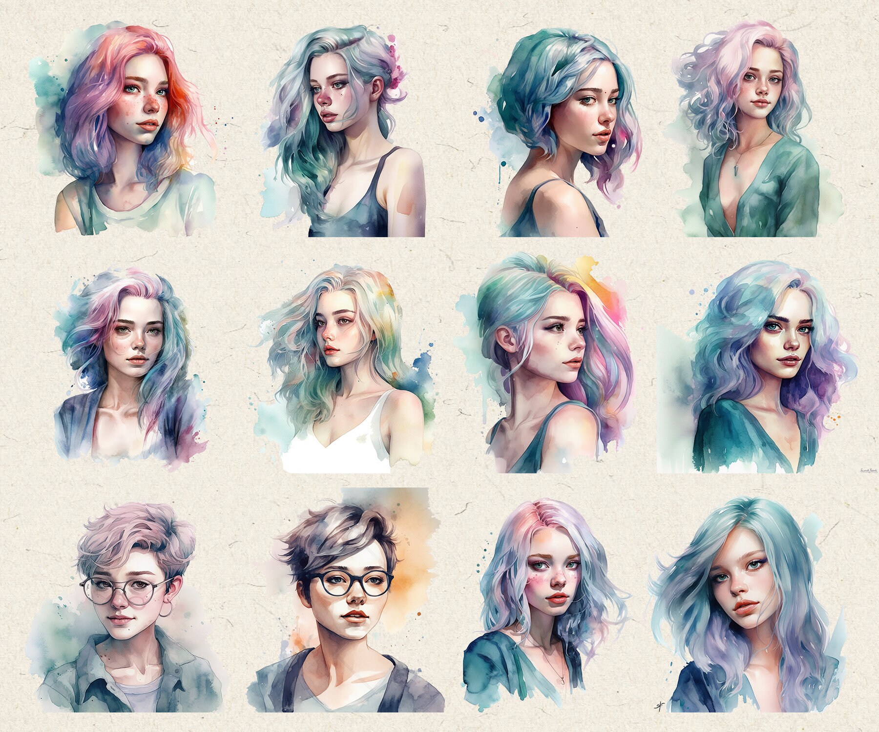 Watercolor Pastel Ladies Set 1 | PNG Bundle | Instant Download for ...
