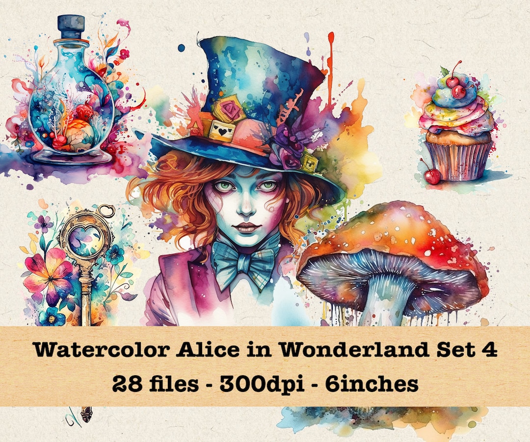 Watercolor Alice in Wonderland Clipart Set 4 | PNG Bundle | Instant ...