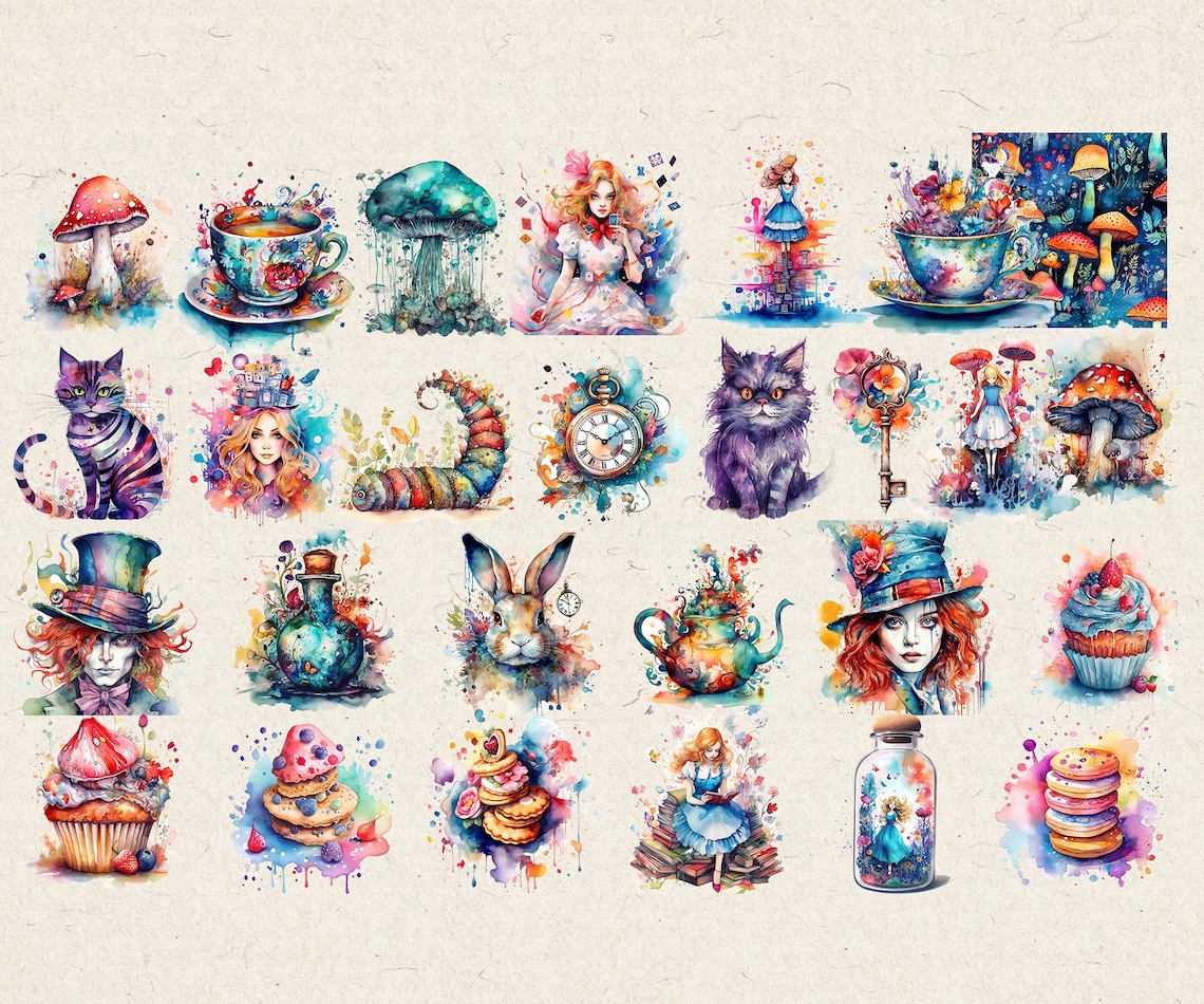 Watercolor Alice in Wonderland Clipart Set 2 | PNG Bundle | Instant ...