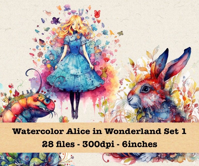 Watercolor Alice in Wonderland Clipart Set 1 | PNG Bundle | Instant ...
