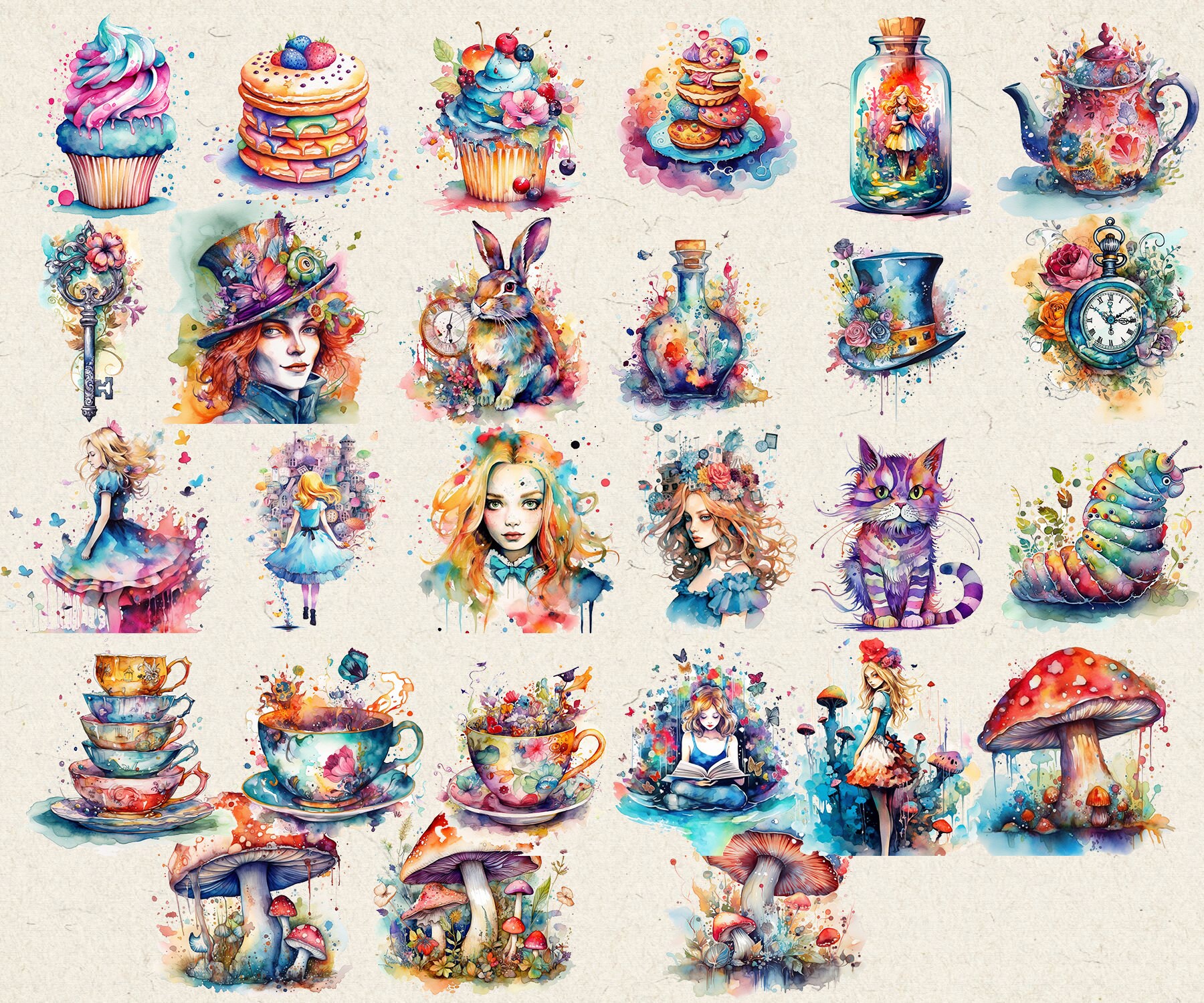 Watercolor Alice in Wonderland Clipart Set 5 | PNG Bundle | Instant ...