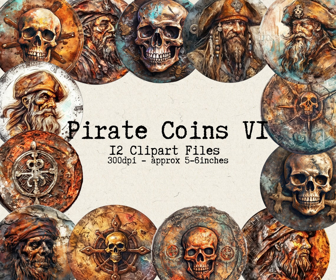 Watercolor Pirate Coins Clipart Set 1 | Pirates Treasure PNG | Instant ...