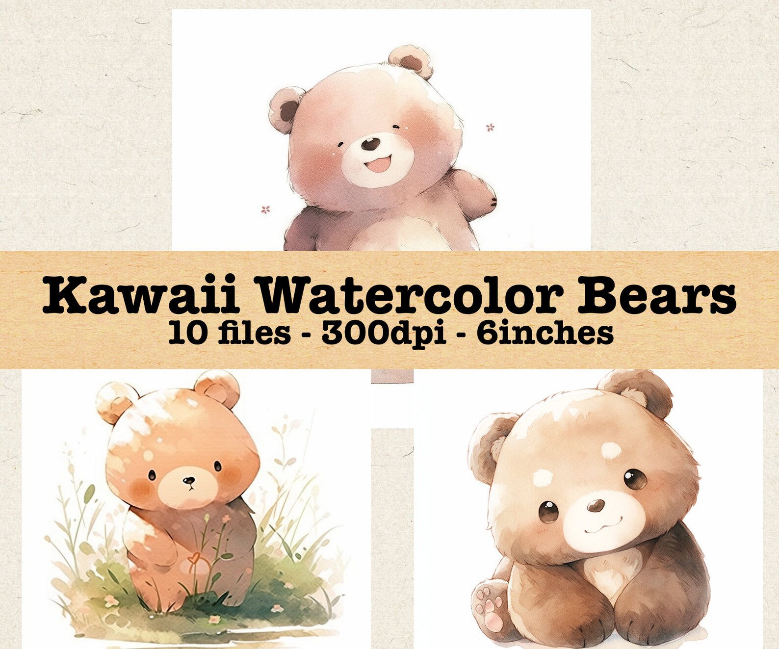 Watercolor Kawaii Bears Clipart Set | PNG Bundle | Instant Download for ...