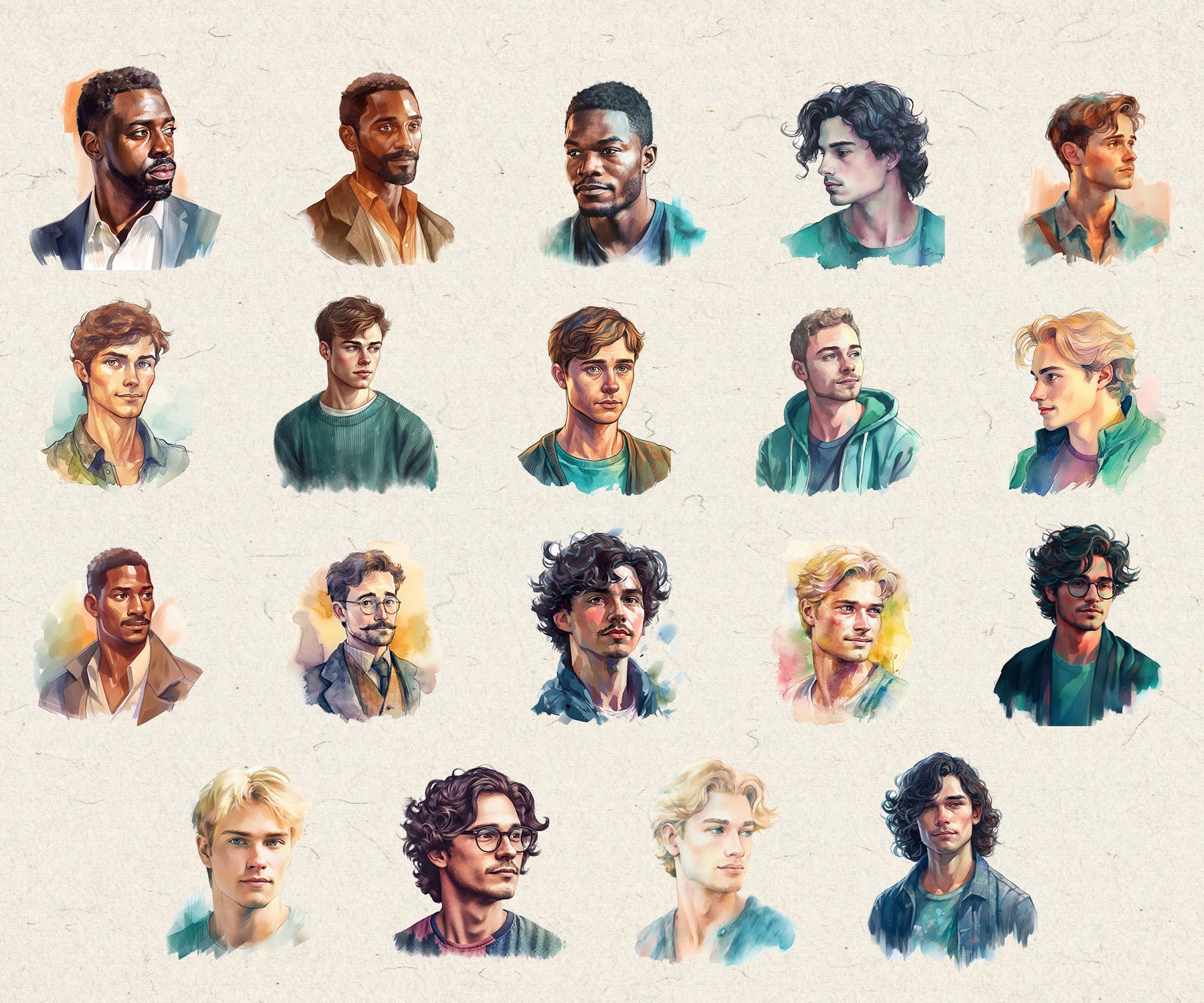 Watercolor Handsome Men Set 1 | PNG Bundle | Instant Download for ...