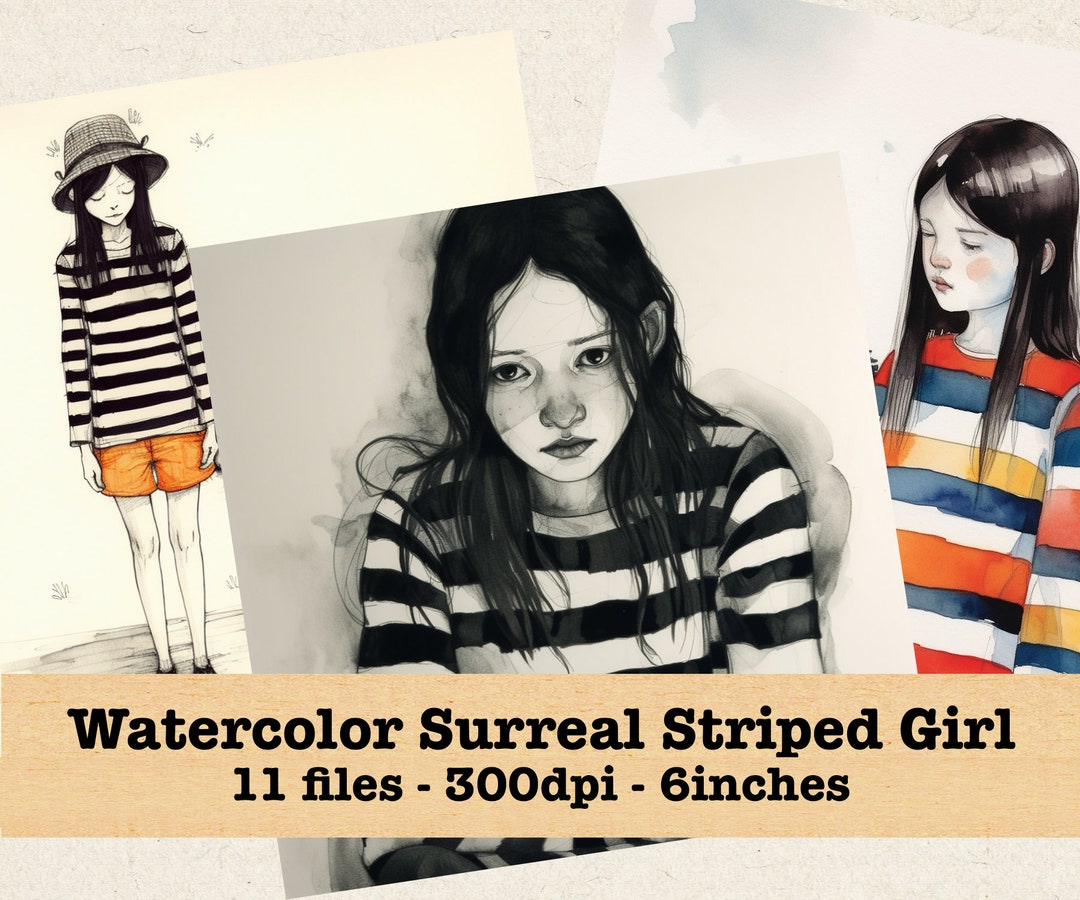 Watercolor Surreal Striped Girls Clipart Set PNG Bundle Instant ...