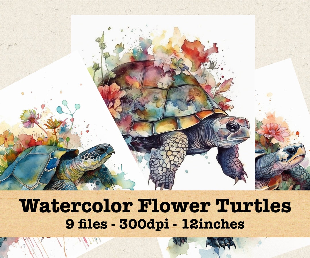 Watercolor Flower Turtles Clipart Set | PNG Bundle | Instant Download ...
