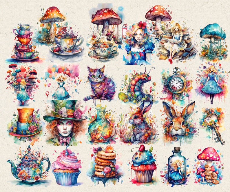Watercolor Alice in Wonderland Clipart Set 1 | PNG Bundle | Instant ...
