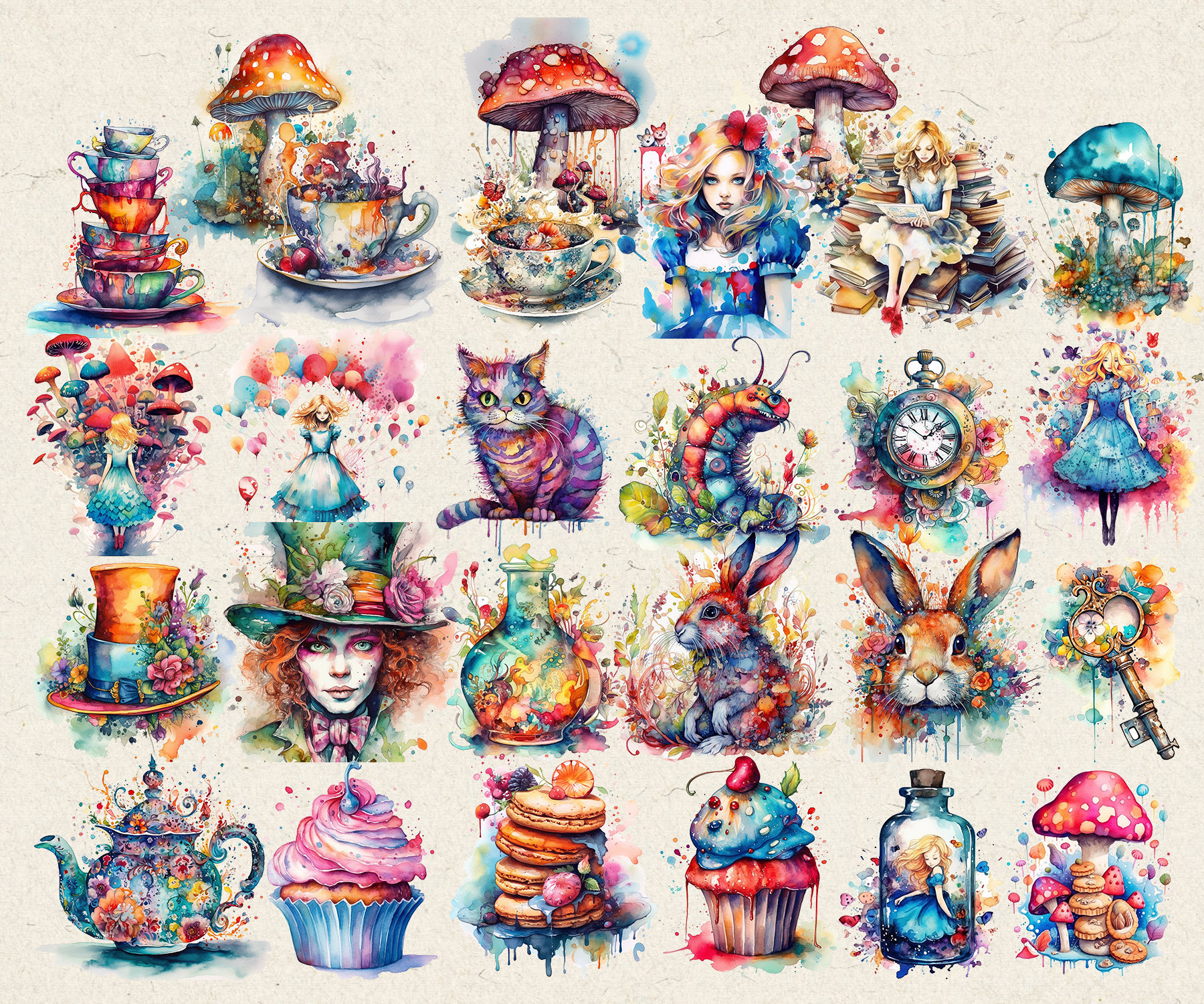 Watercolor Alice in Wonderland Clipart Set 1 | PNG Bundle | Instant ...