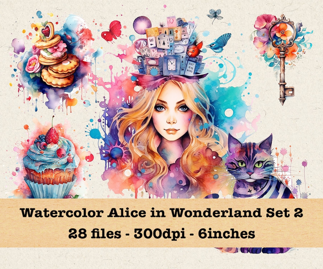 Watercolor Alice in Wonderland Clipart Set 2 | PNG Bundle | Instant ...