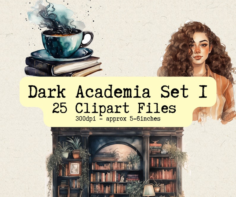 Watercolor Dark Academia Clipart Set 1 | PNG Bundle | Instant Download for Commercial Use ...
