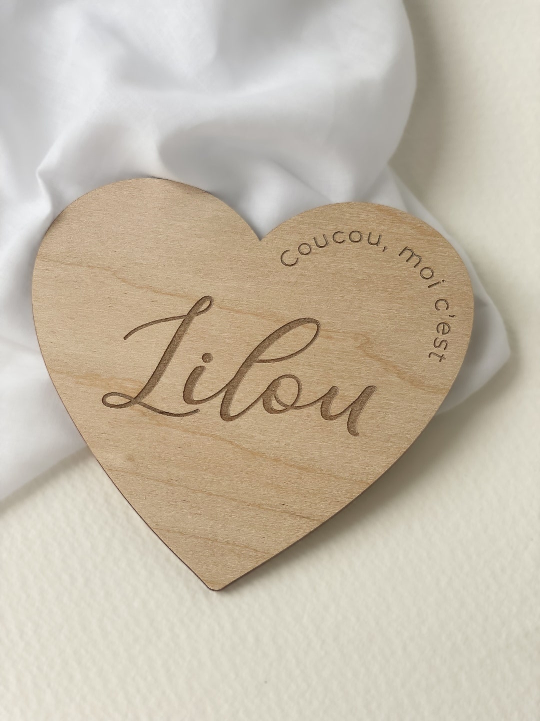 Wooden Heart Birth Announcement Card, Baby Name Card - Etsy