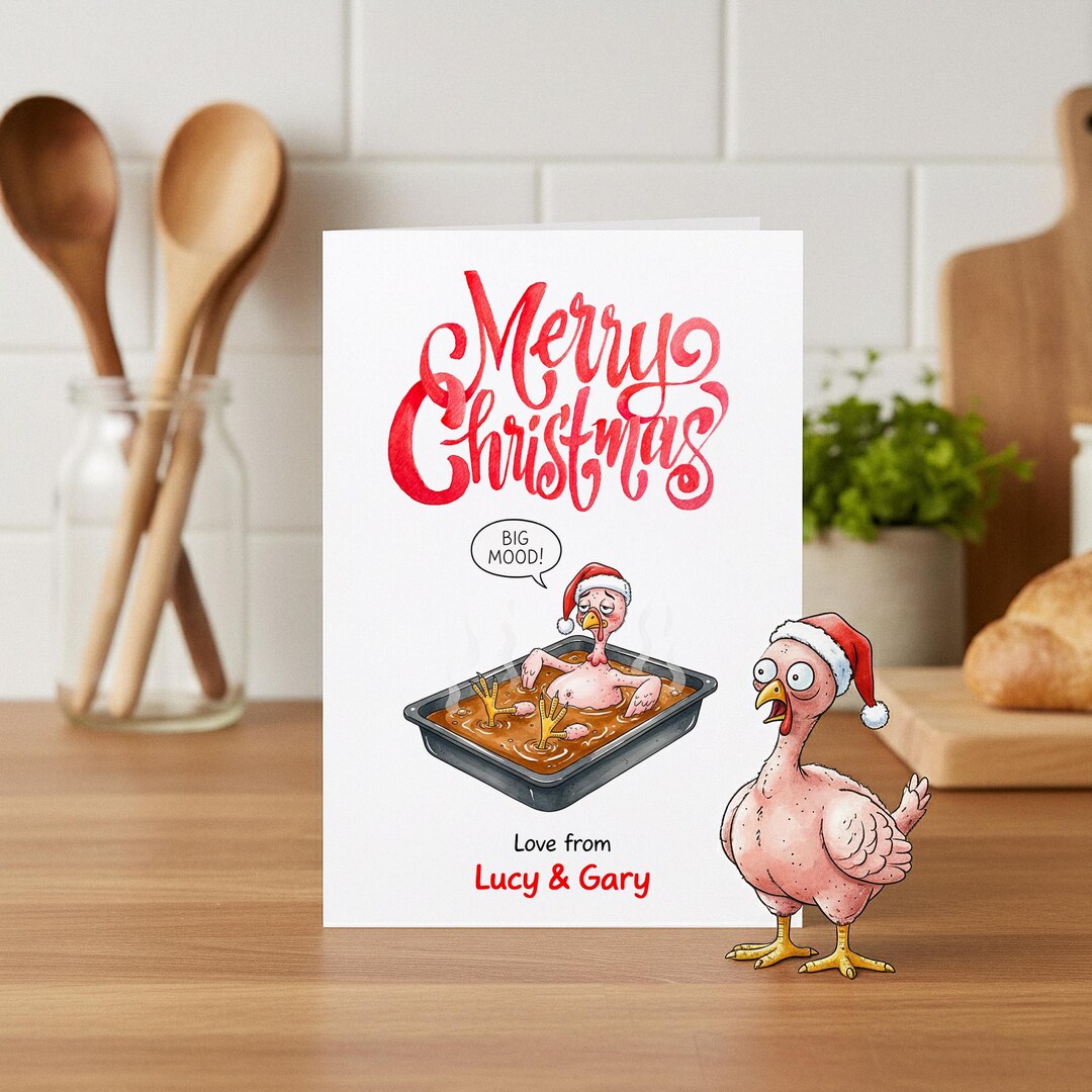 Funny Christmas Card: “BIG MOOD!” Turkey in Gravy, Watercolour ...