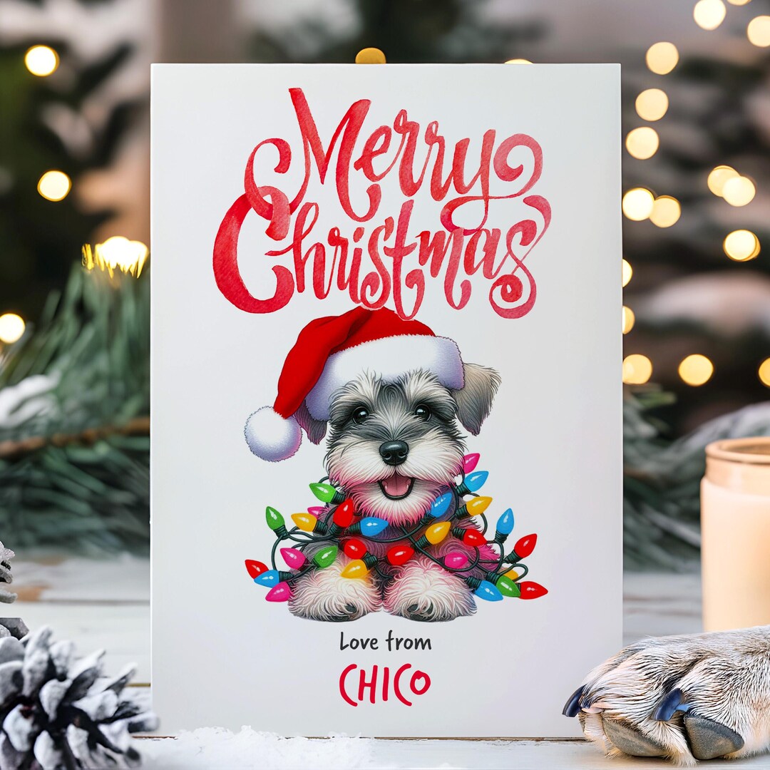 Personalised Miniature Schnauzer Puppy Christmas Card – Watercolour ...