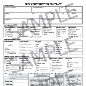Detailed Deck Construction Contract - New or Remodel - Contractor ...