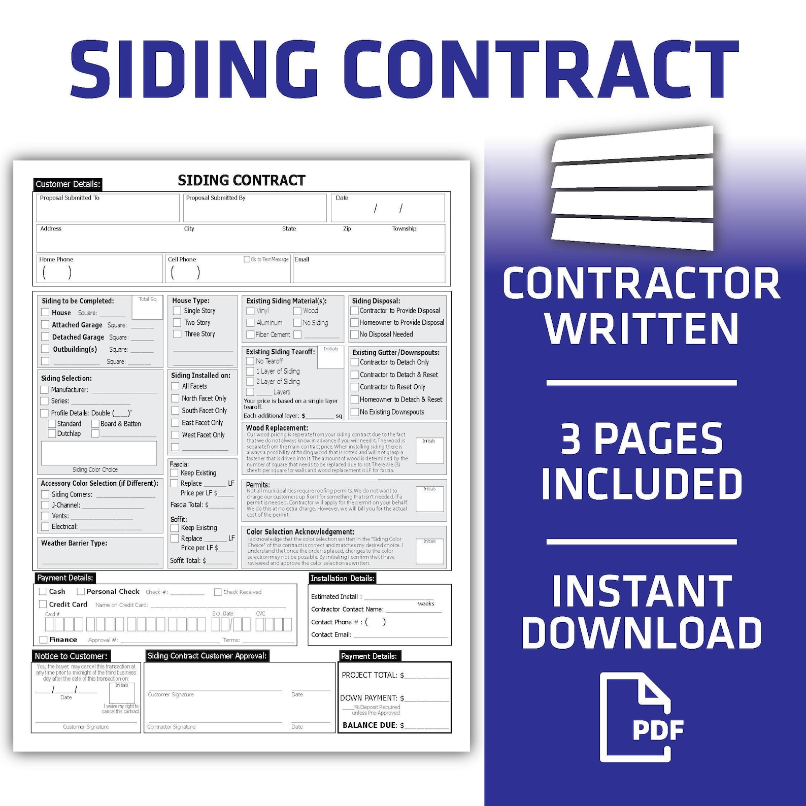 Detailed Siding Construction Contract - New or Remodel - Contractor ...
