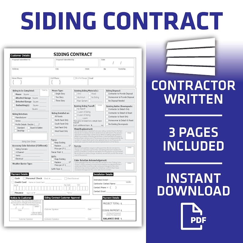 Detailed Siding Construction Contract - New or Remodel - Contractor ...