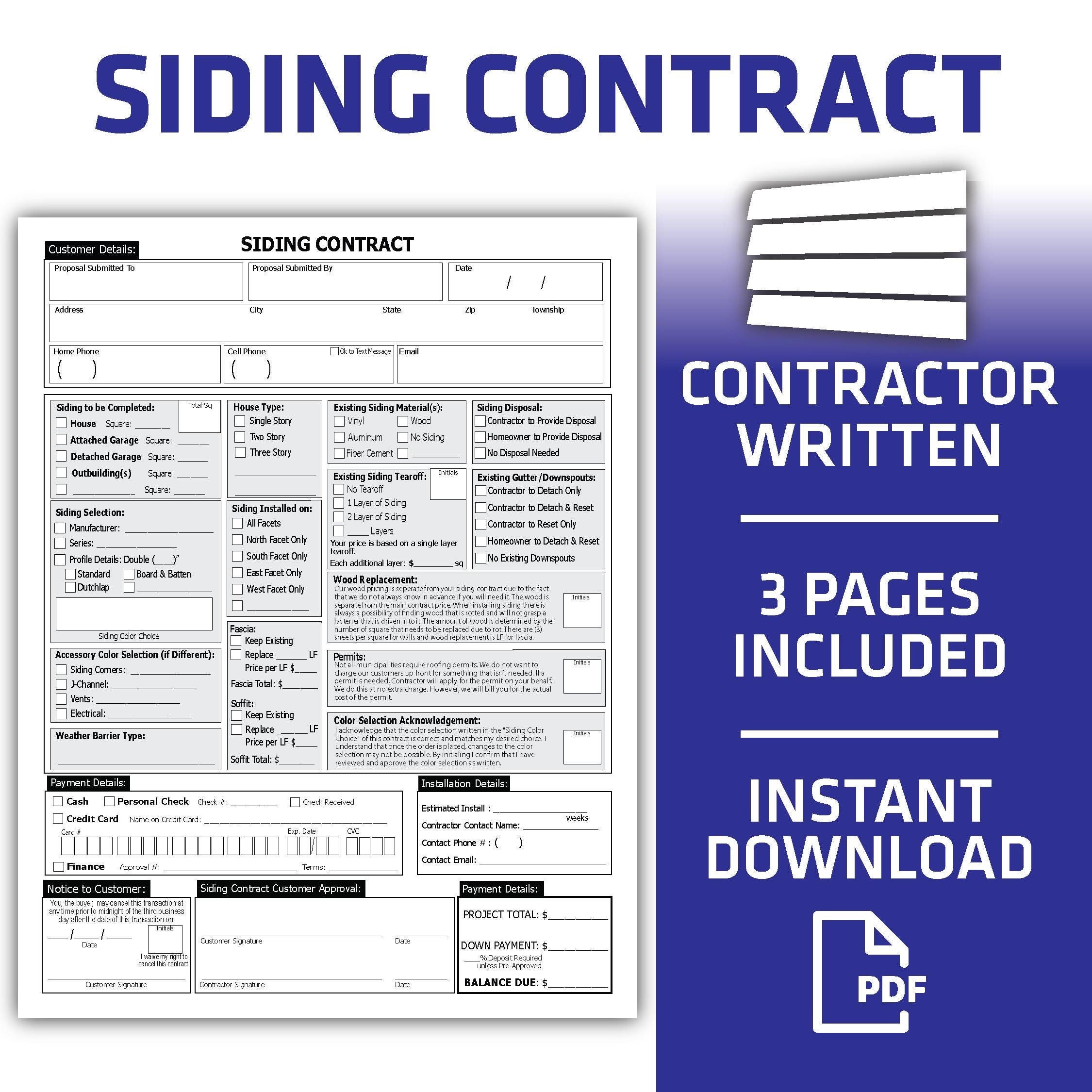Detailed Siding Construction Contract - New or Remodel - Contractor ...