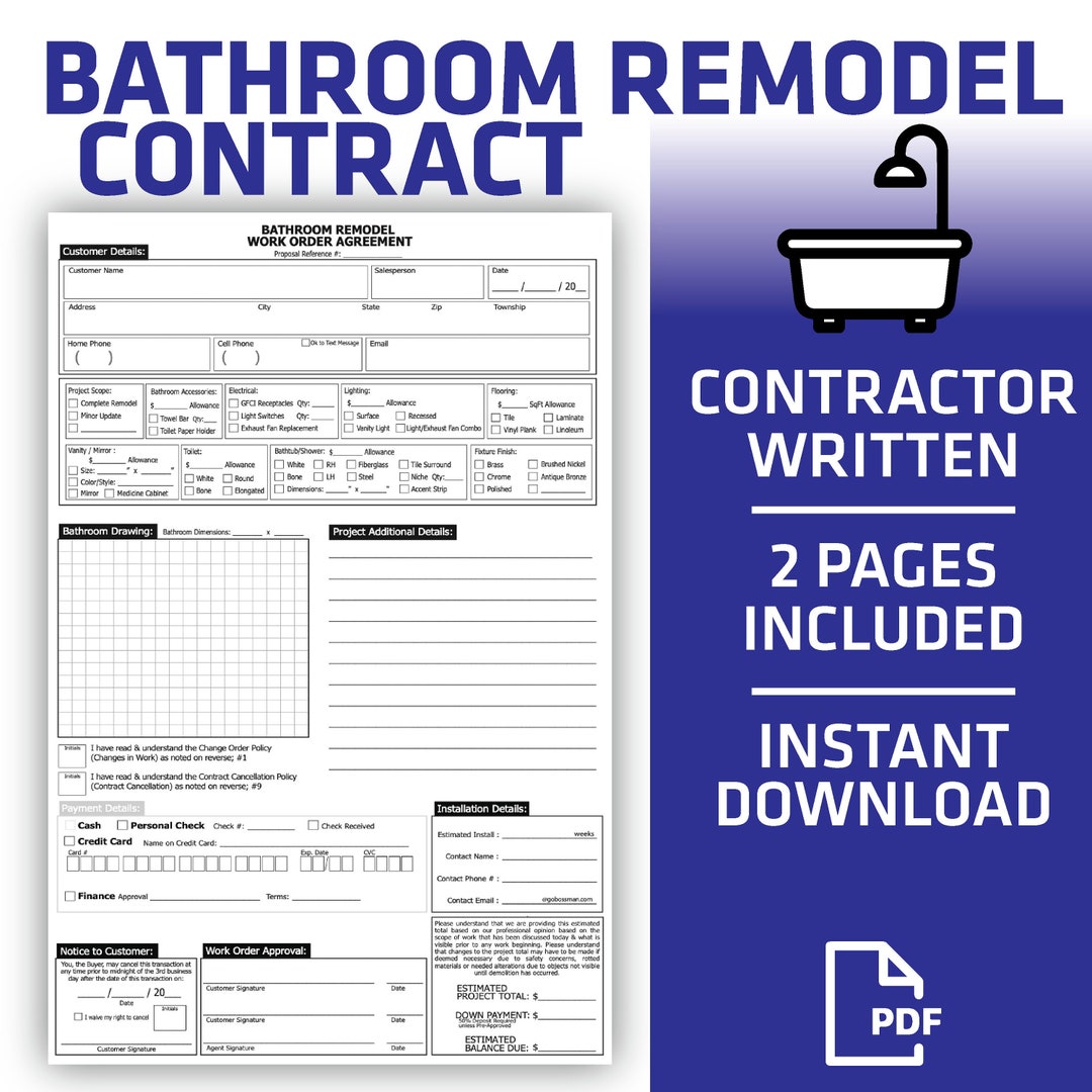 Detailed Bathroom Remodel Construction Contract - New or Remodeling ...