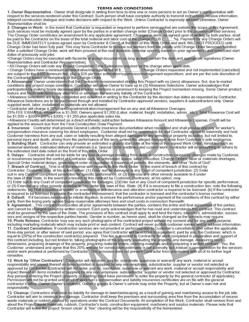 Detailed Deck Construction Contract - New or Remodel - Contractor ...