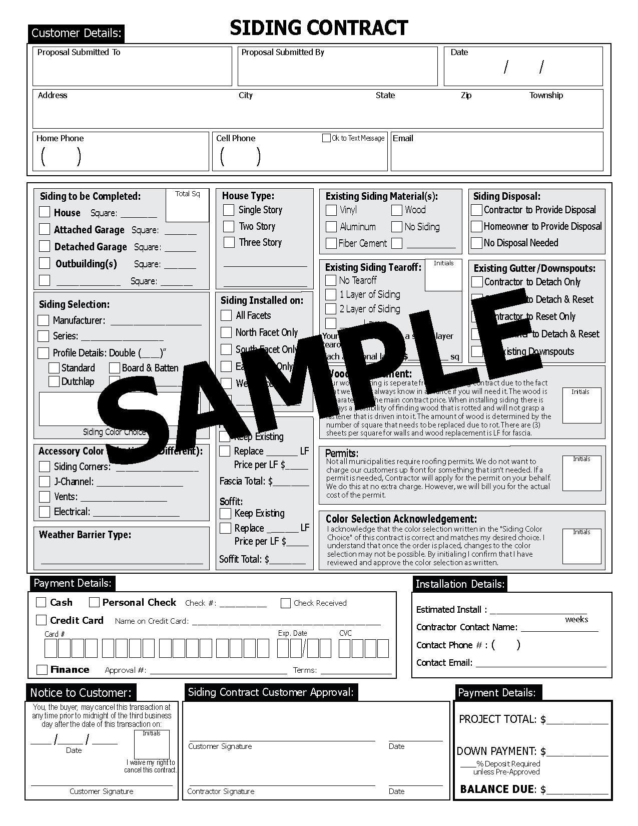 Detailed Siding Construction Contract - New or Remodel - Contractor ...