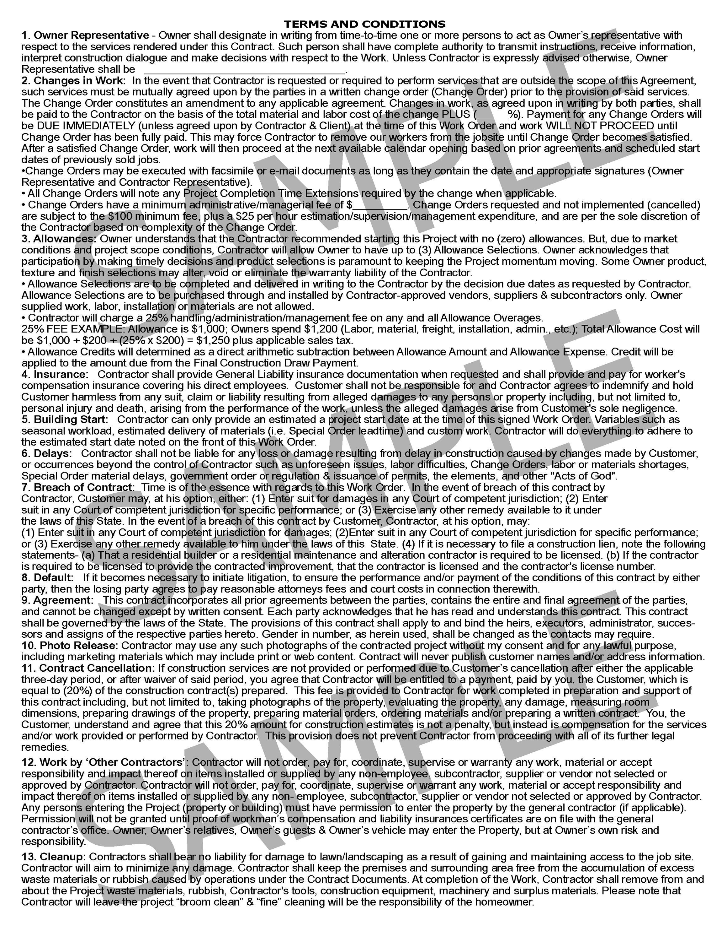 Detailed Siding Construction Contract - New or Remodel - Contractor ...