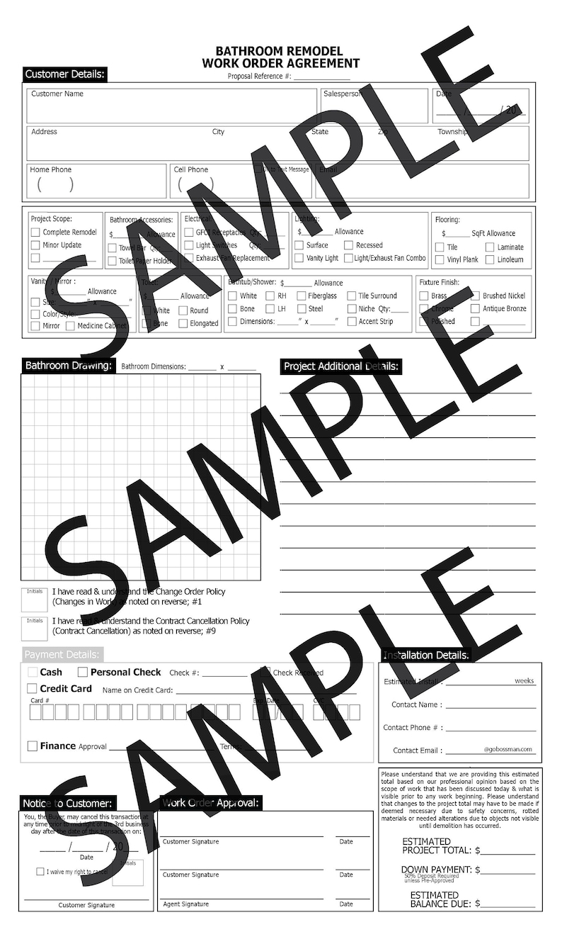 Detailed Bathroom Remodel Construction Contract - New or Remodeling ...