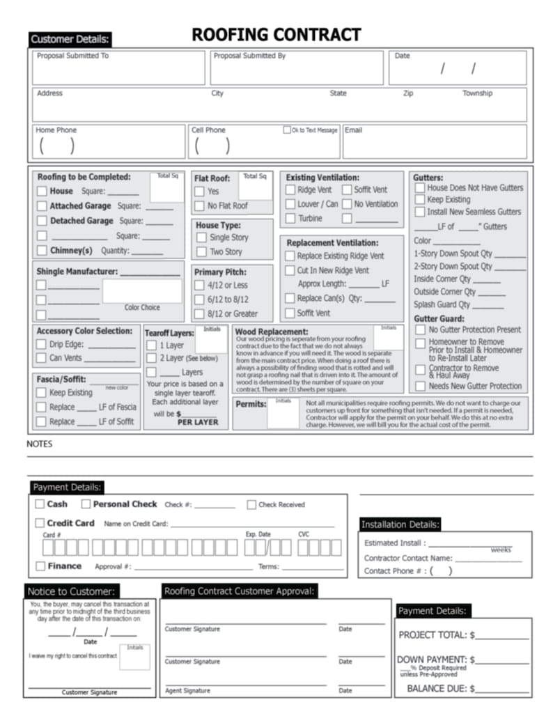 Detailed Roofing Contract - Etsy