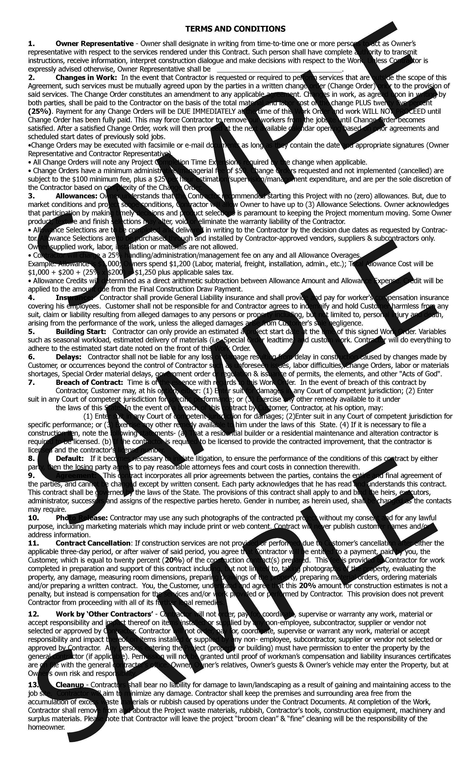 Detailed Bathroom Remodel Construction Contract - New or Remodeling ...