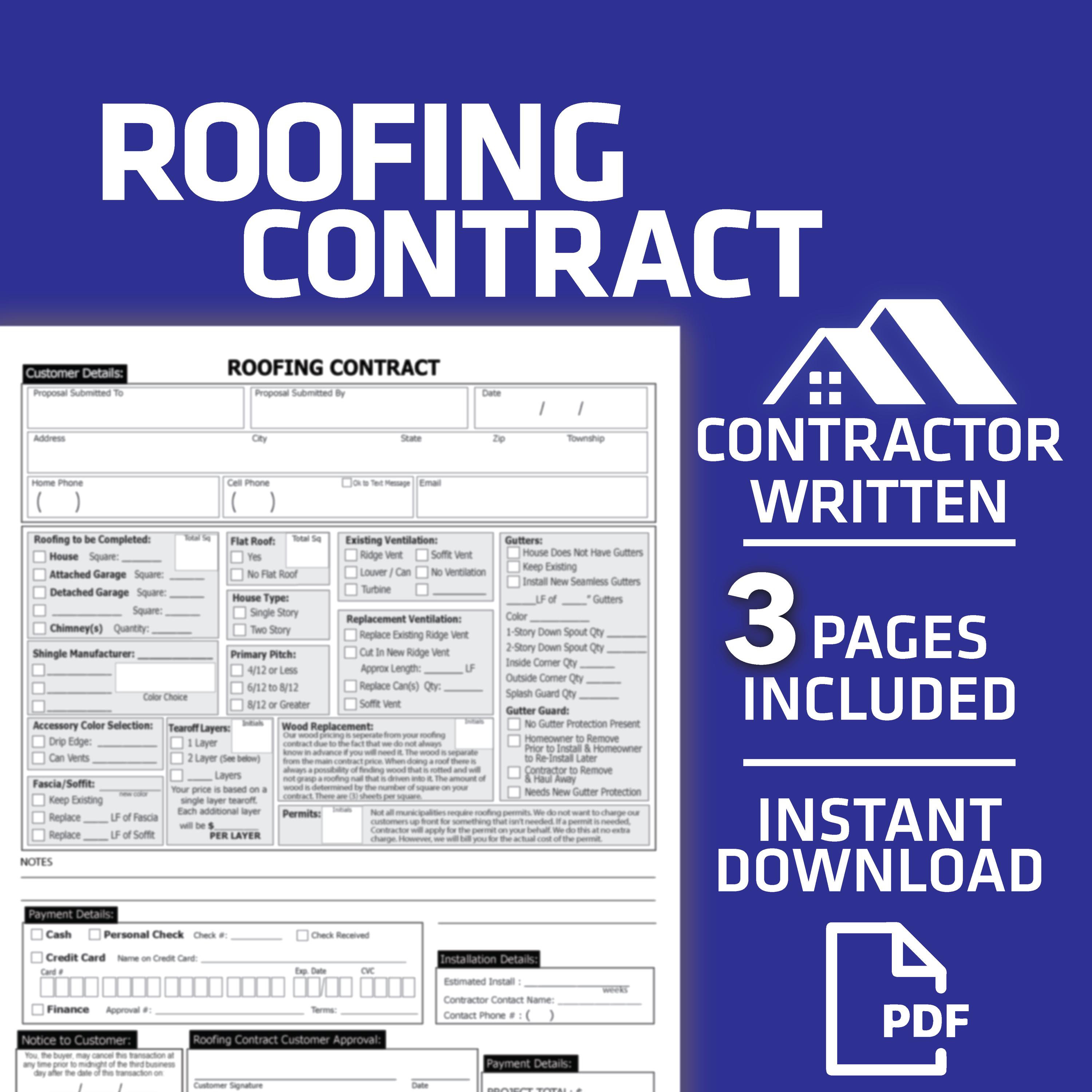 Professional Roofing Contract Template With Roof Sketch and Terms for ...