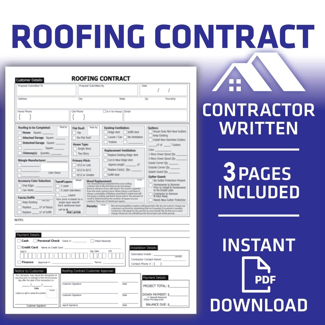Detailed Roofing Contract PLUS Terms/conditions Page and Roof Sketch ...