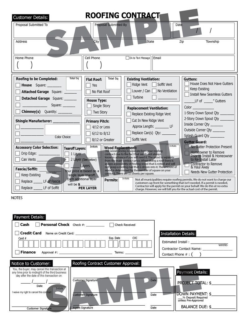 Detailed Roofing Contract PLUS Terms/conditions Sheet and Roof Sketch ...