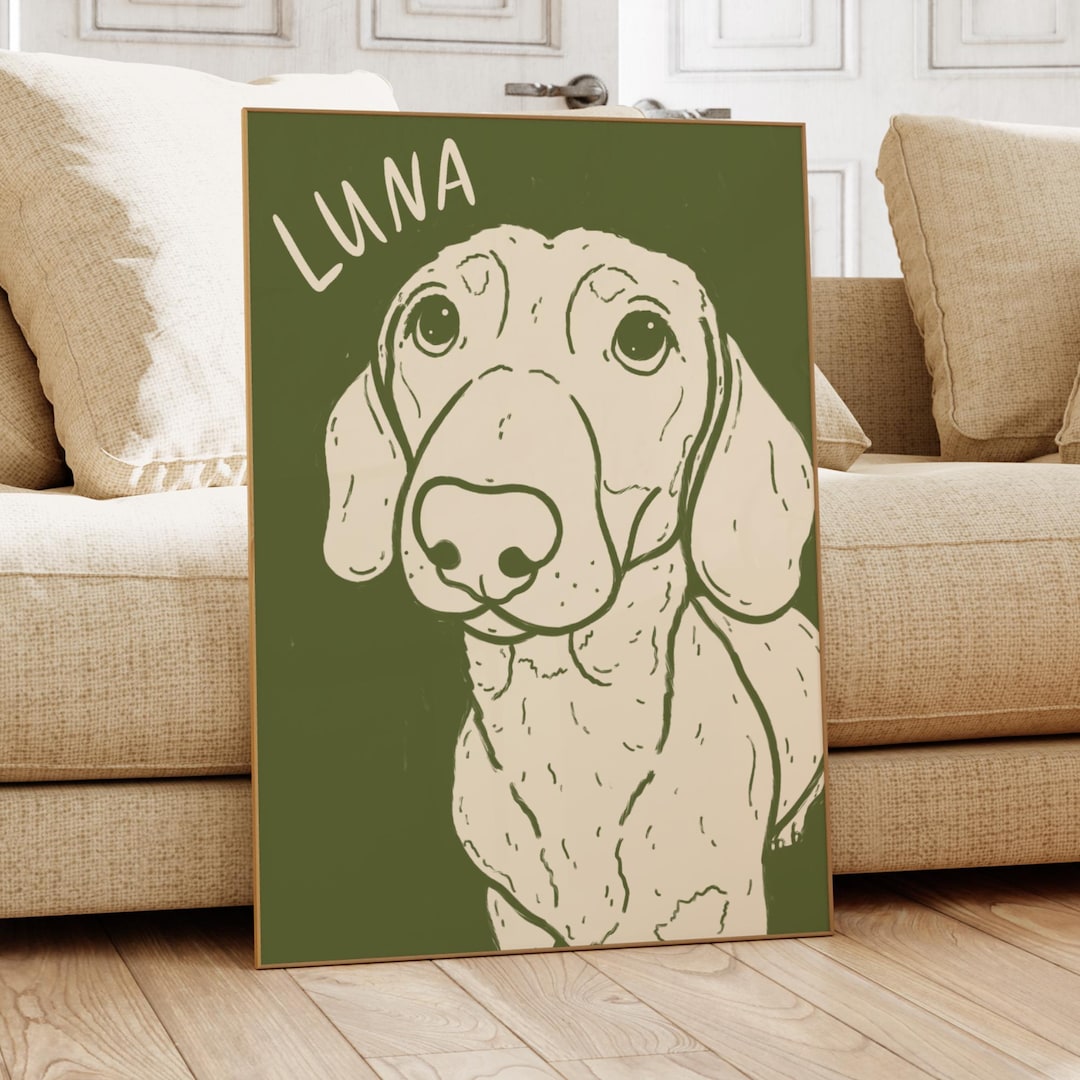 Modern Custom Dog Portrait, Cute Hand Draw Pet Portrait, Colorful ...