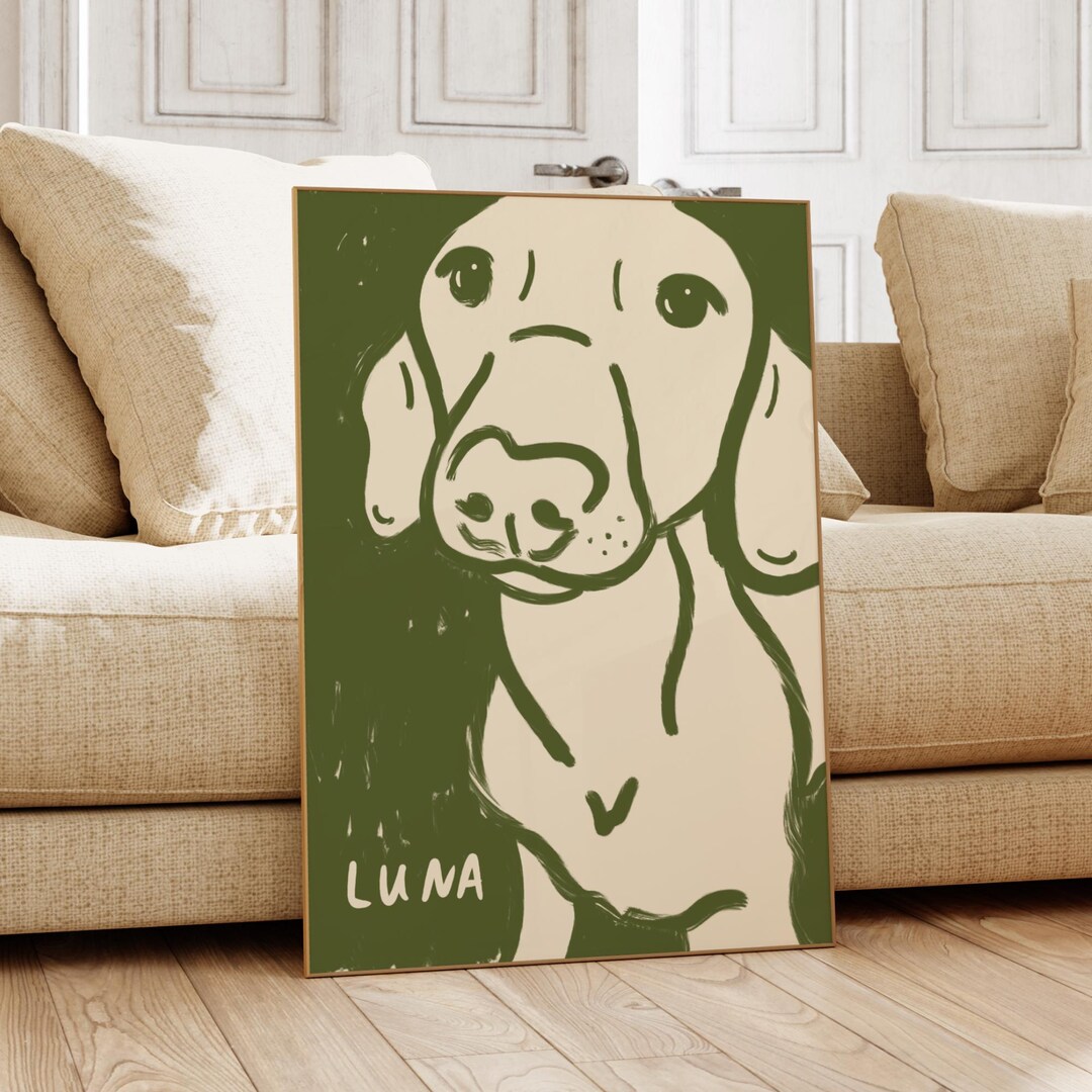 Modern Custom Dog Portrait, Cute Hand Draw Pet Portrait, Colorful ...