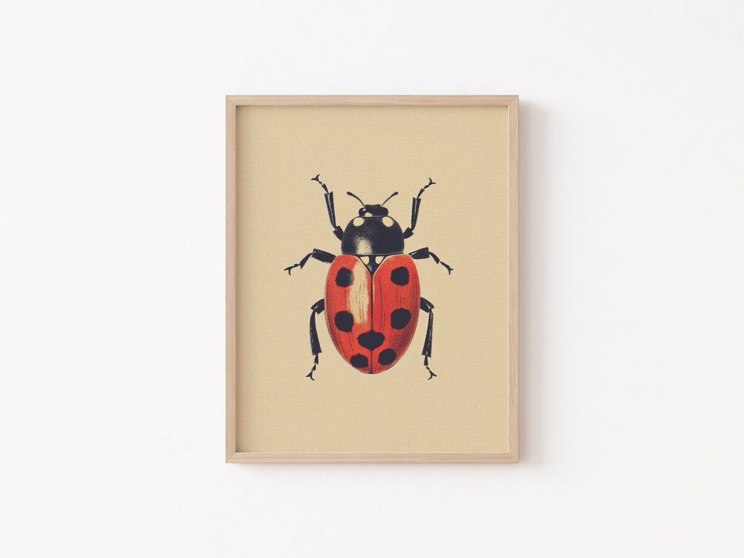 Vintage Ladybug, Antique Beetle PRINTABLE Wall Art Print Red Minimalist ...