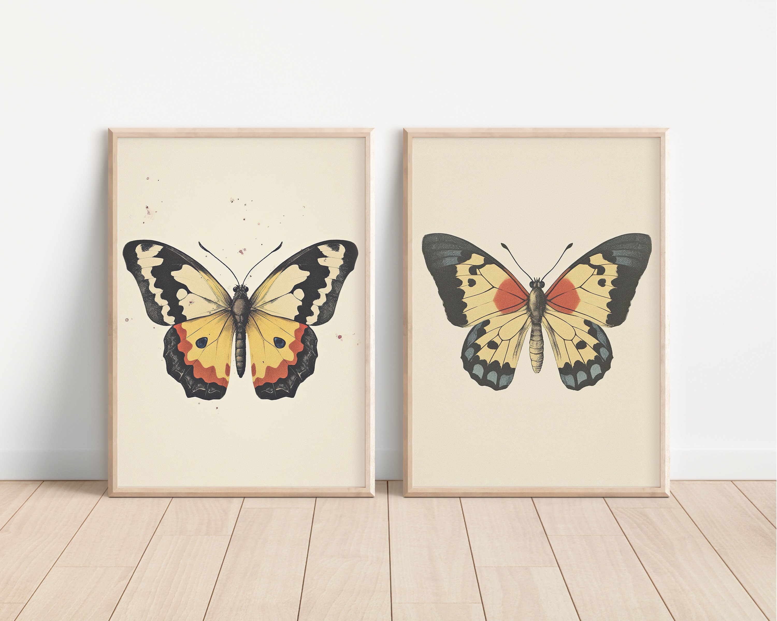 Boho Vintage Butterfly Print PRINTABLE Wall Art Set of 2 - Etsy