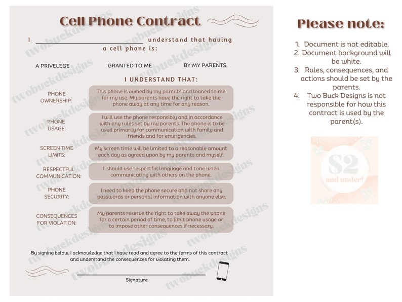 Cell Phone Contract, Behavior Chart, Chart With Consequences, Teen ...