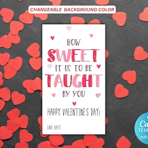 Teacher Valentines Day Printable Gift Tag Template, Personalized Thank ...