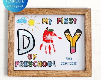 First Day of Preschool Printable Back to School Handprint Art Memory ...