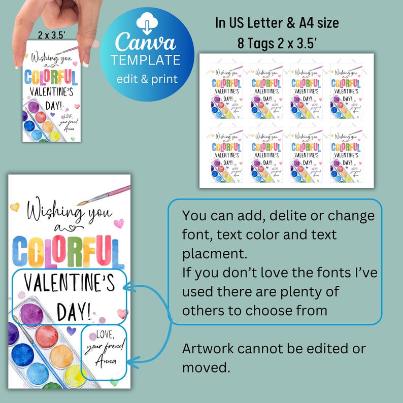 Colorful Valentines Day Printable Gift Tag Template Classroom Teacher ...