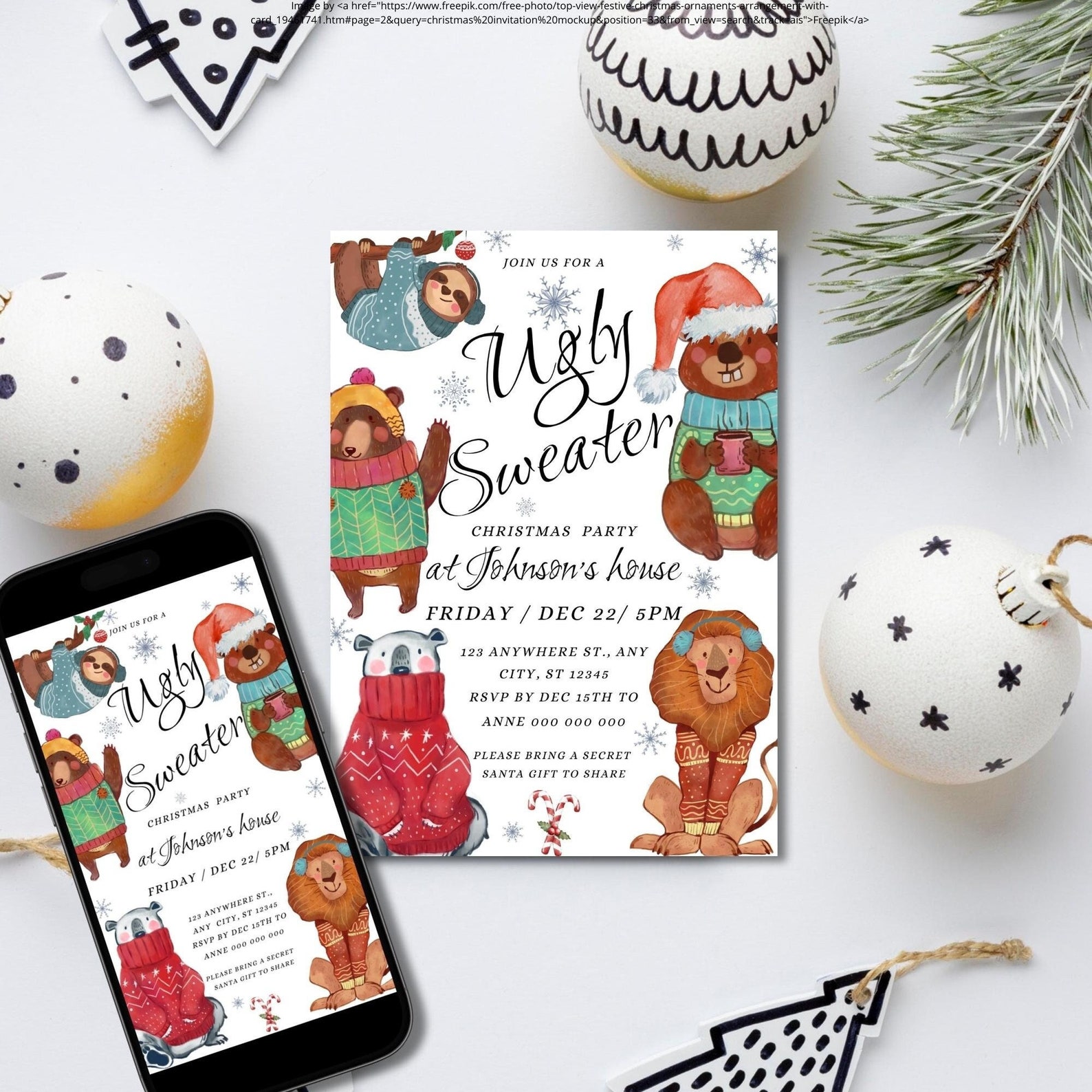 Editable Ugly Sweater Christmas Party Invitation Canva Template ...