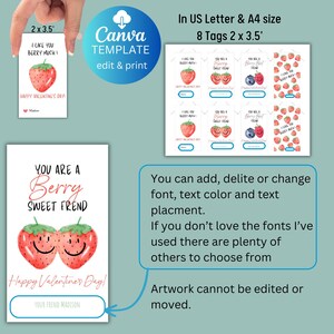 Editable Berry Valentines Gift Tags Valentine You Are Berry Frend Tag ...